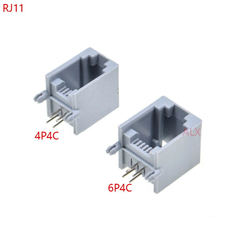 Electrical Equipment & Supplies 10Pcs RJ11 6P4C 4 Pin Right Angle Modular Telephone PCB Socket ...