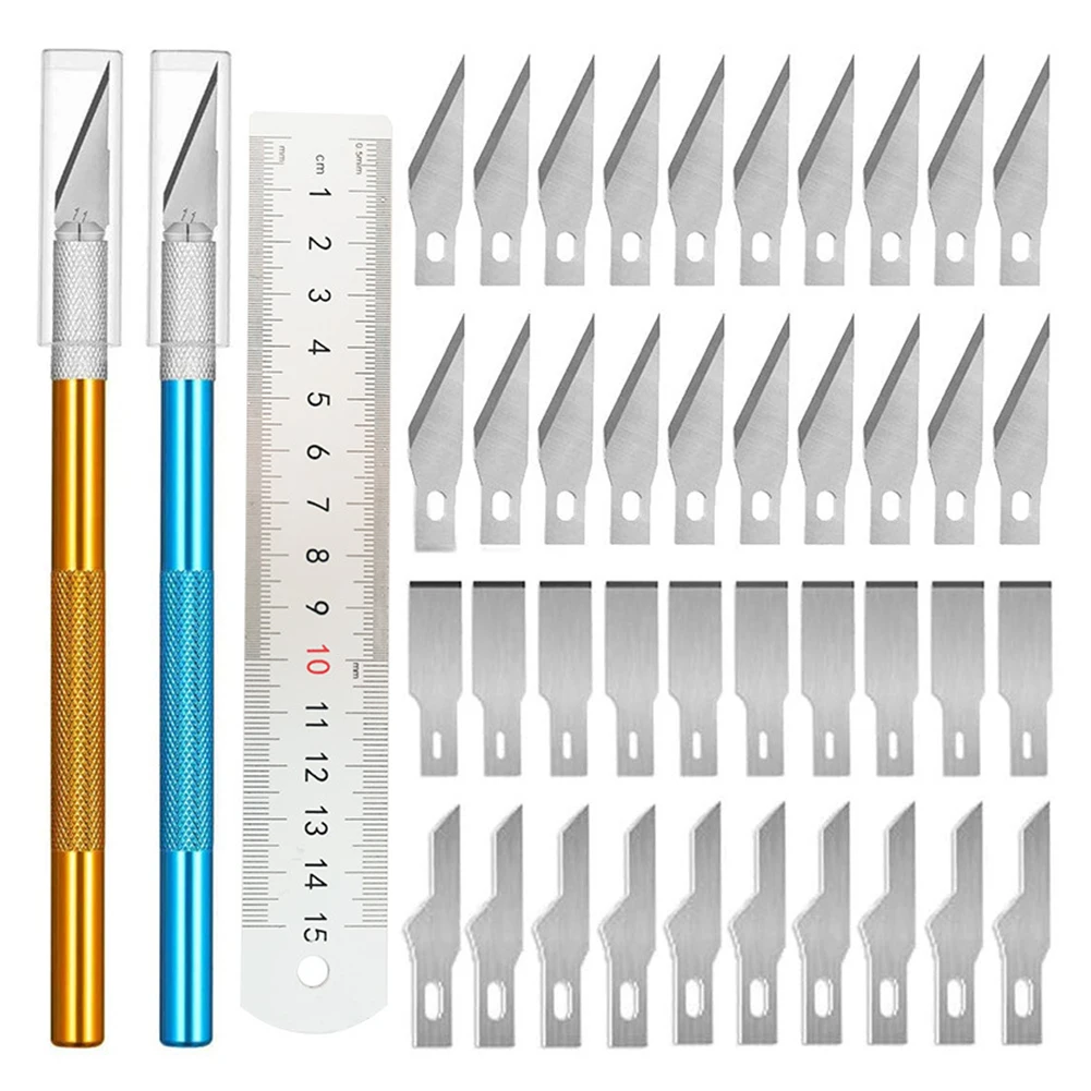 2 Handles 40 Blades Steel Sculpture DIY Craft Sharp Ruler Cutting ...