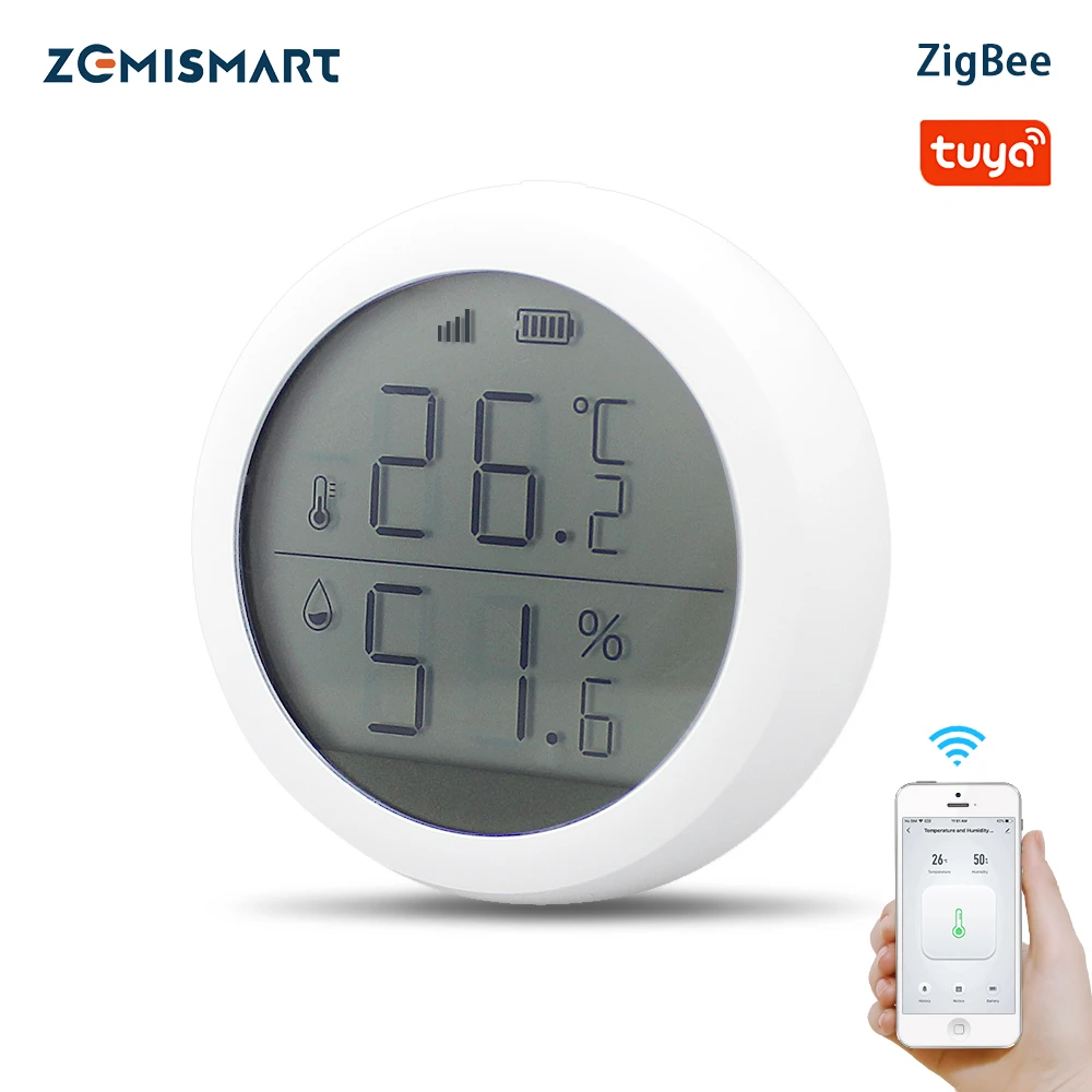 Zemismart Tuya Zigbee Temperature and Humidity Sensor with LCD Screen Display Real Time Monitor ...