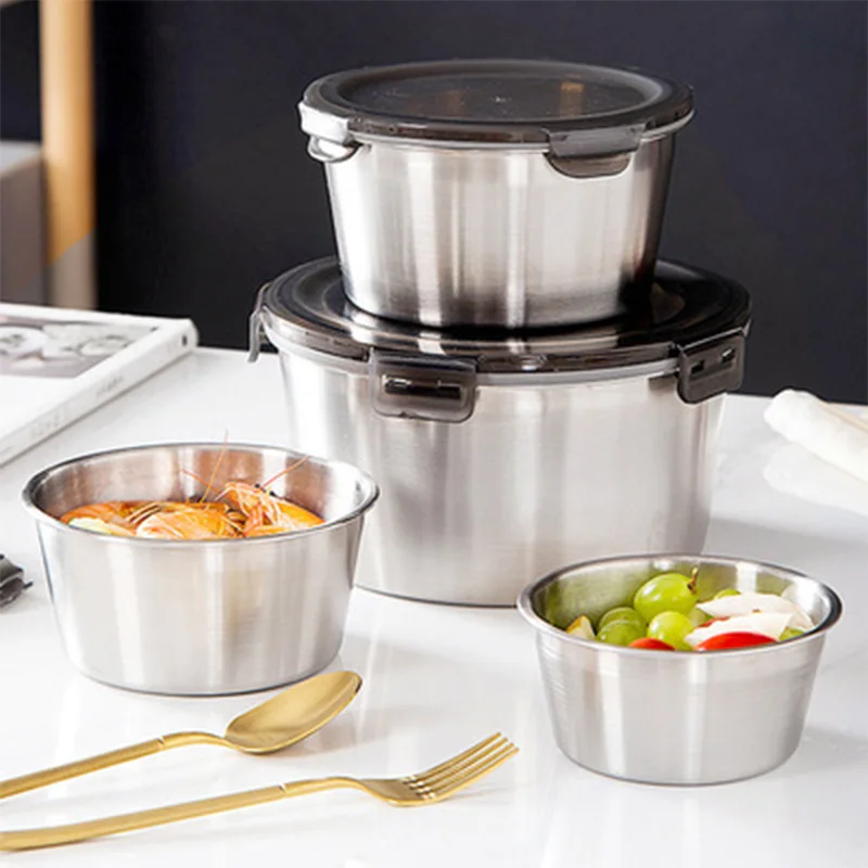 304-Stainless-Steel-Round-Lunch-Box-With-Lid-Refrigerator-Fresh-Food ...