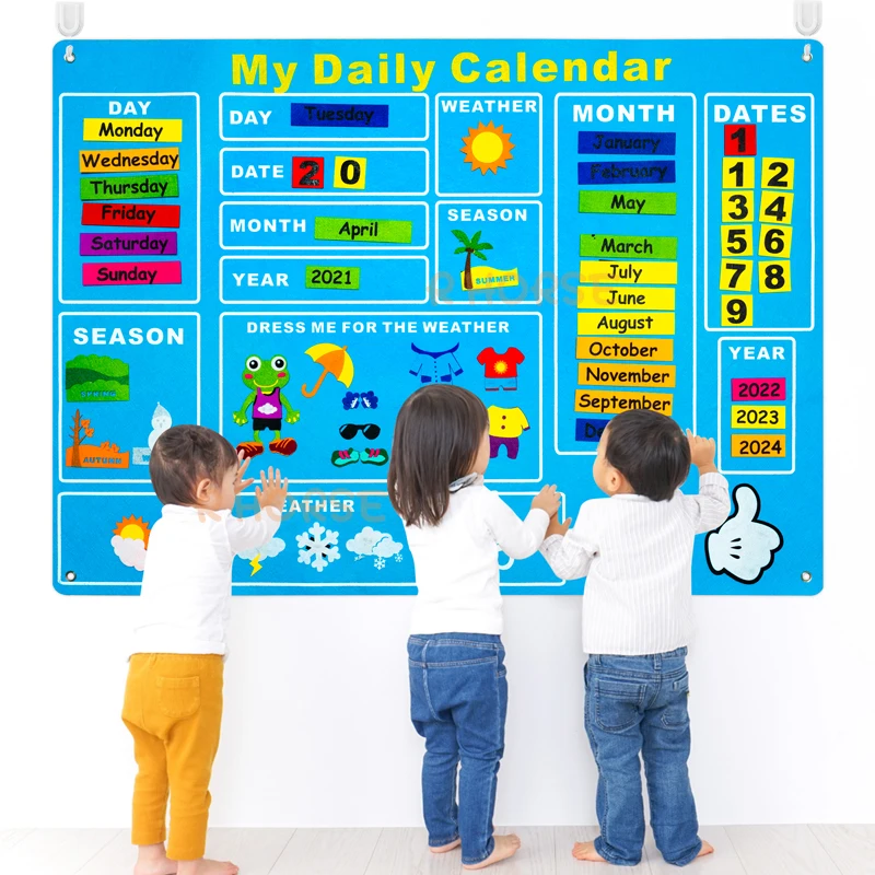 70Pcs-set-My-Daily-Calendar-Felt-Board-Day-Month-Season-Schedule-Time ...