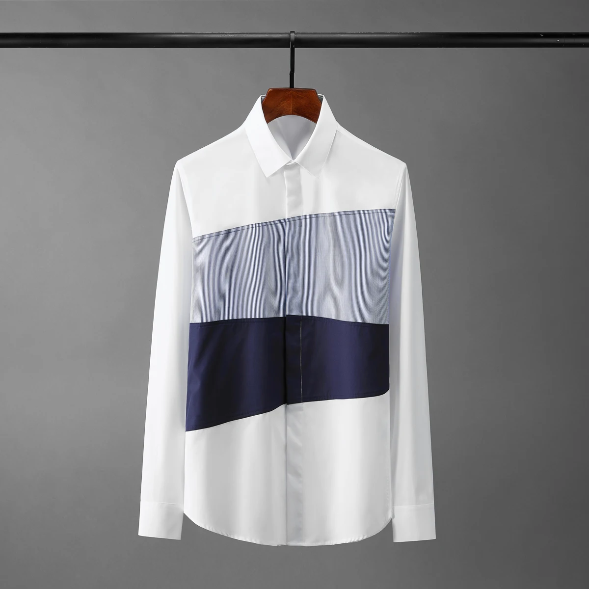 Minglu Cotton Male Shirts Luxury Contrast Color Splicing Long Sleeve ...