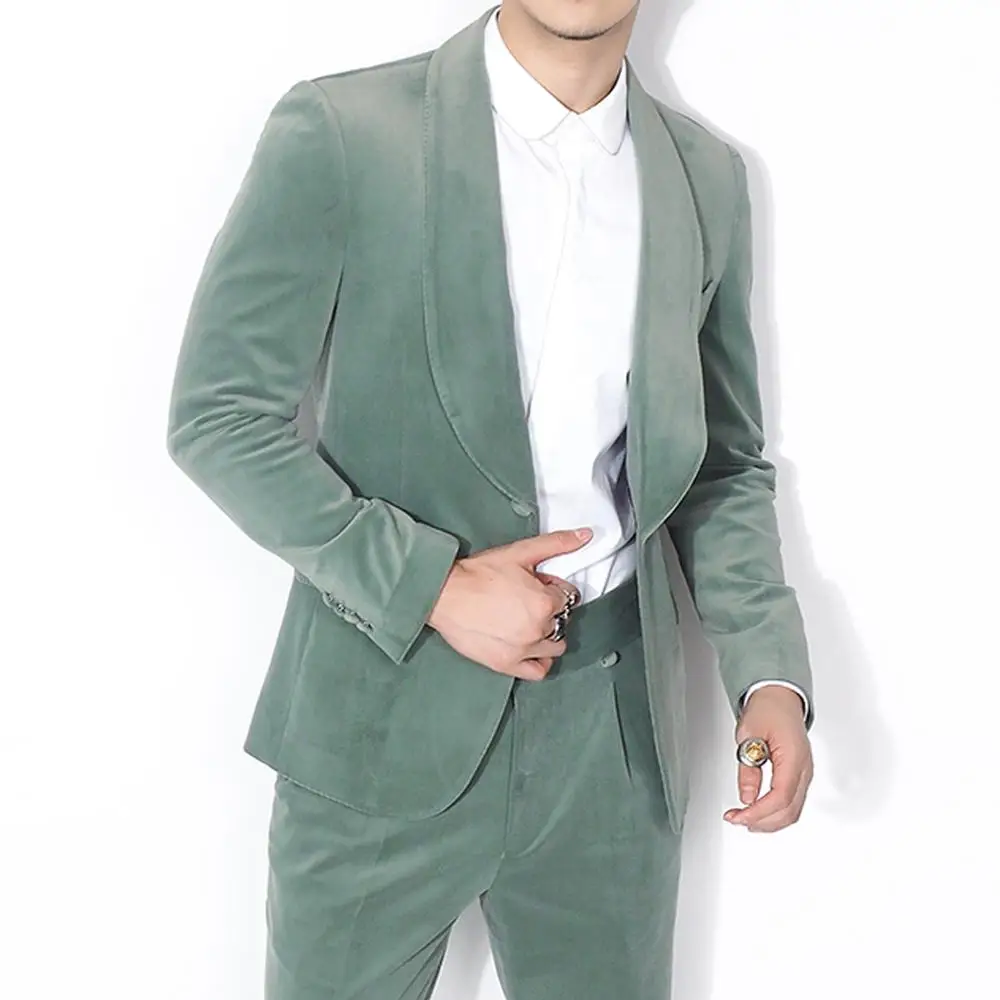 Velvet-Man-Suit-Bespoke-Suit-Shawl-Lapel-Dinner-Suit-Cyan-Wedding-Suit ...