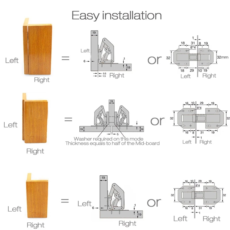 4-Pack Hinge Easy Installation Hinges for Drawer Window Cupboard ...