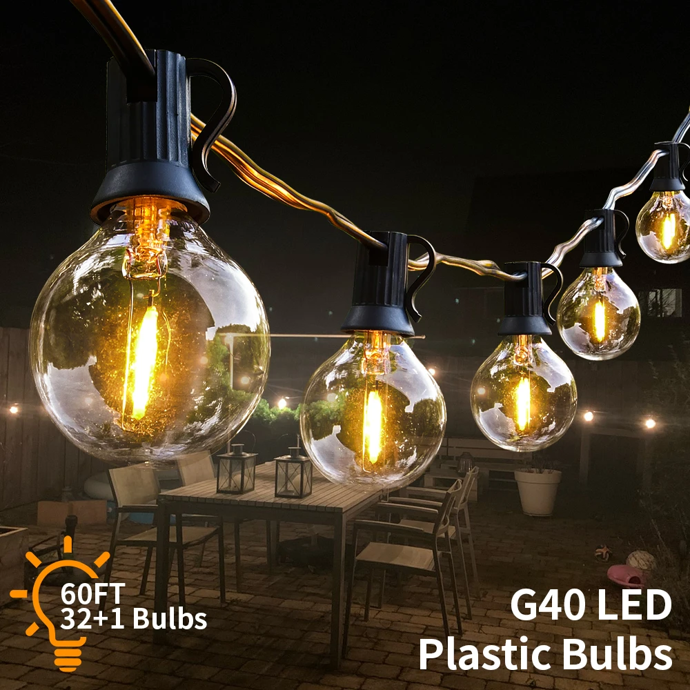 9m 18m G40 Fairy String Light Outdoor Garland Lights G40 Plastic Bulb ...