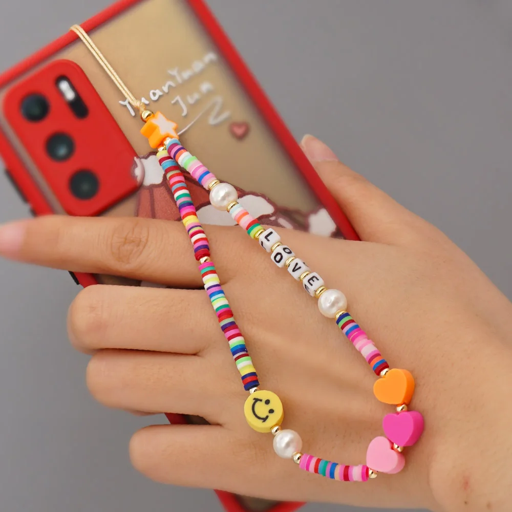 Polymer-Clay-Beads-Crystal-Chain-for-Phone-Mobile-Phone-Lanyard-Smile ...