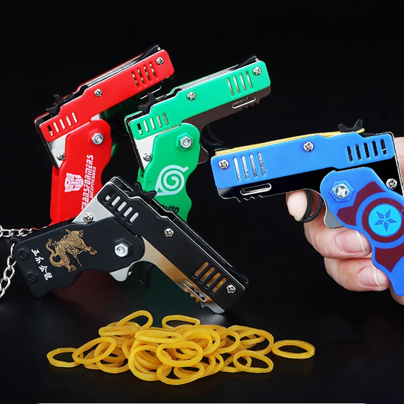 Metal Toy Gun mini foldable as key ring rubber band gun children's gift ...