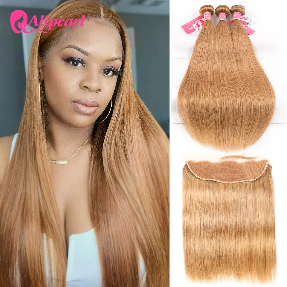 Alipearl Blonde Hair Bundles With Frontal Colored #27 Lace Frontal ...