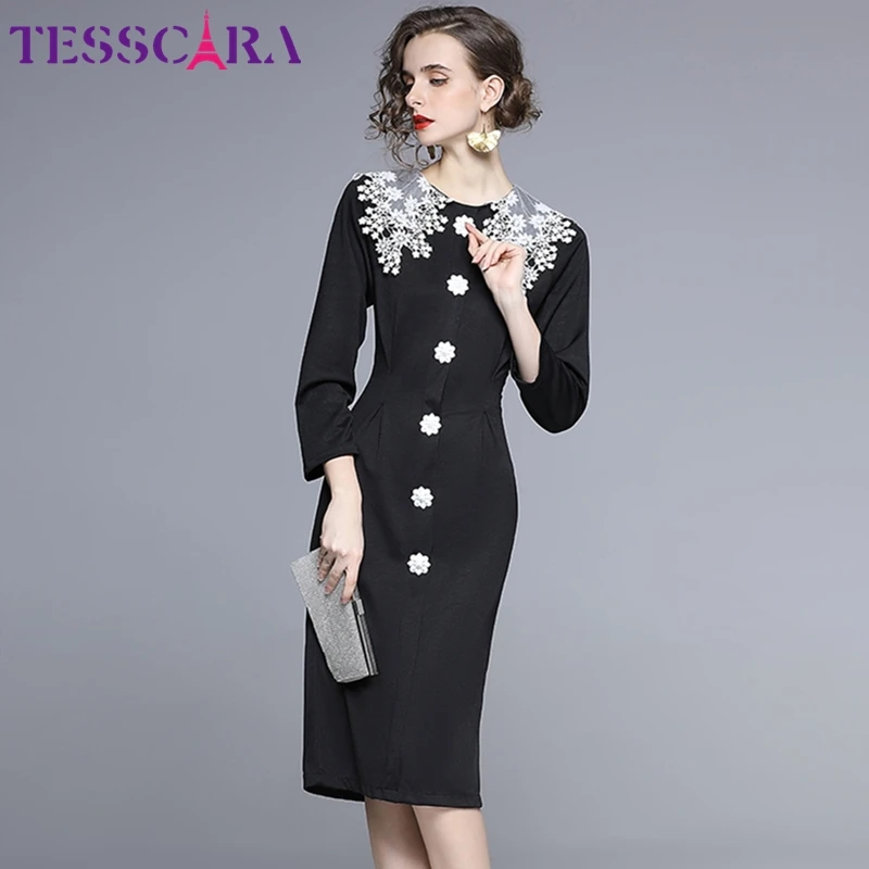 TESSCARA Women Autumn Elegant Pencil Dress Festa High Quality Long ...