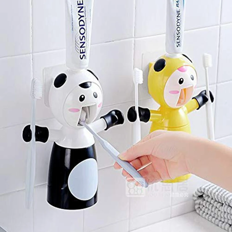 Cute Kids Toothpaste Squeezers Cartoon Panda Toothbrush Holders with ...