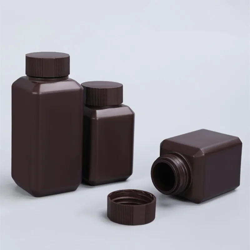 30ML-60ML-100ML-250ML-Narrow-Mouth-Plastic-Bottle-Dark-Brown-Square ...