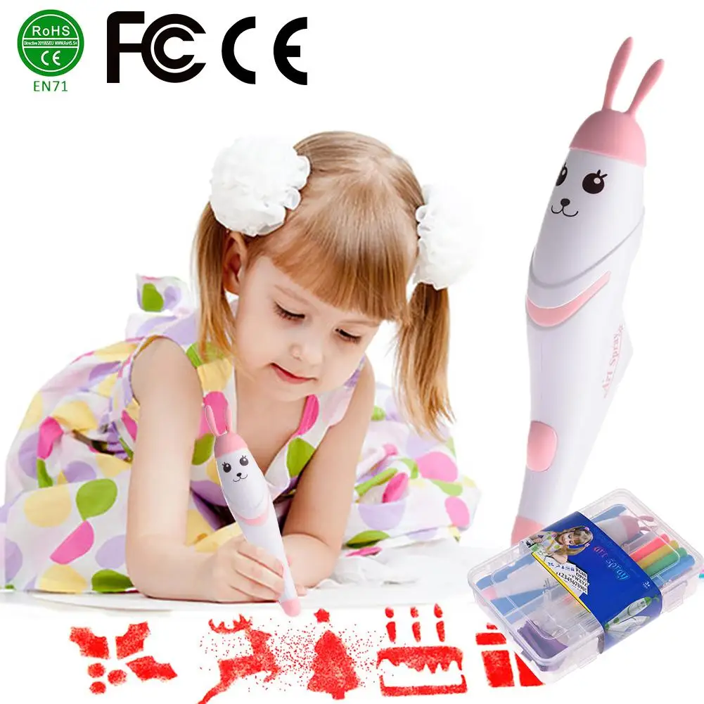 에어브러시 펜 어린이 페인트 그리기 장난감 전기 스프레이 페인트 펜 세척 가능한 마커 스프레이 아트 공예 에어 마커 분무기 세트 12 개종이 장난감