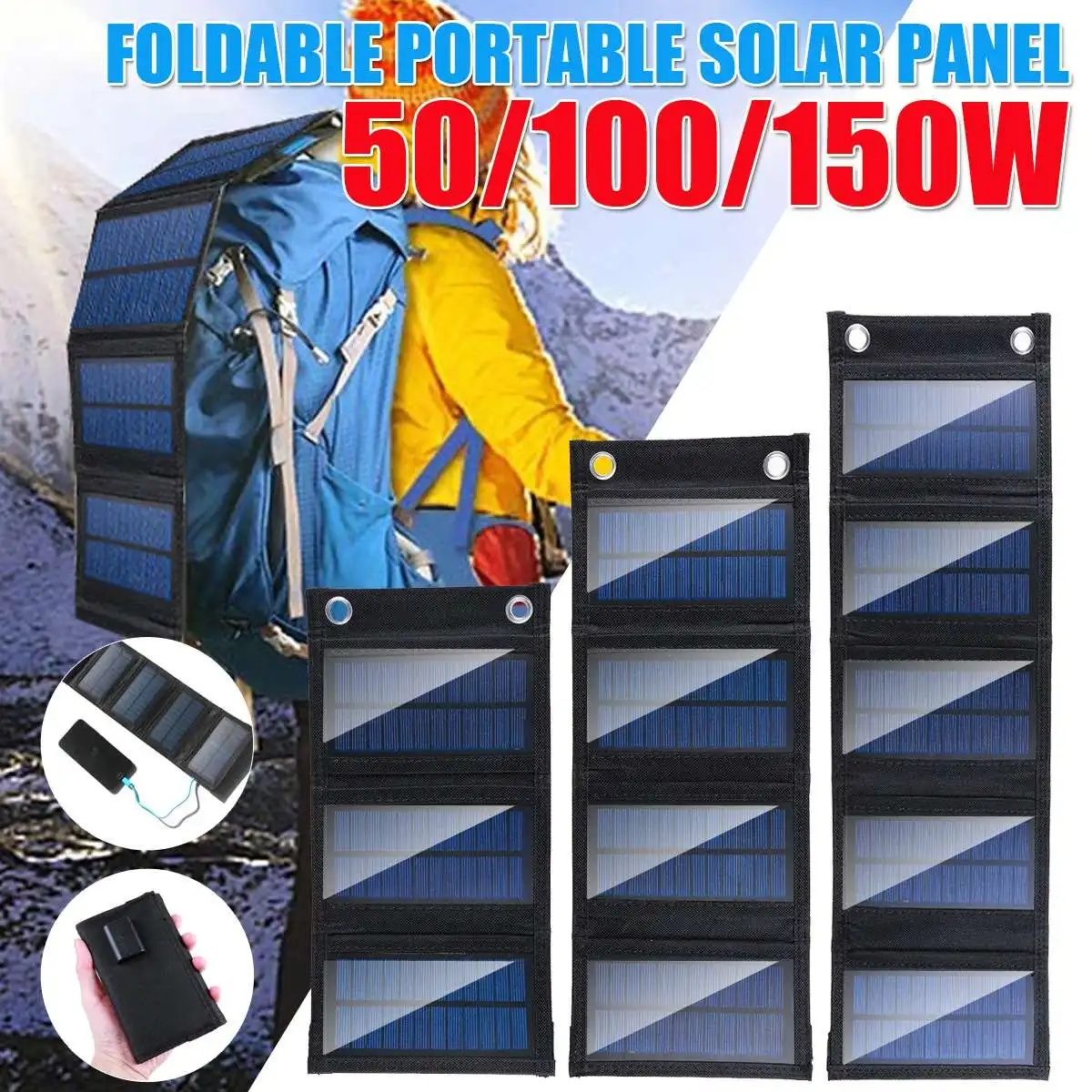 150W-Foldable-Solar-Panel-5V-USB-Flexible-Small-Waterproof-Folding ...