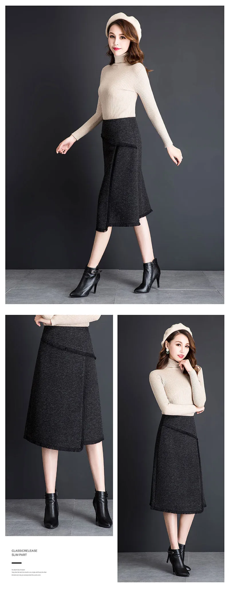 Новинка, осенне-зимняя шерстяная Асимметричная юбка, модная женская ...