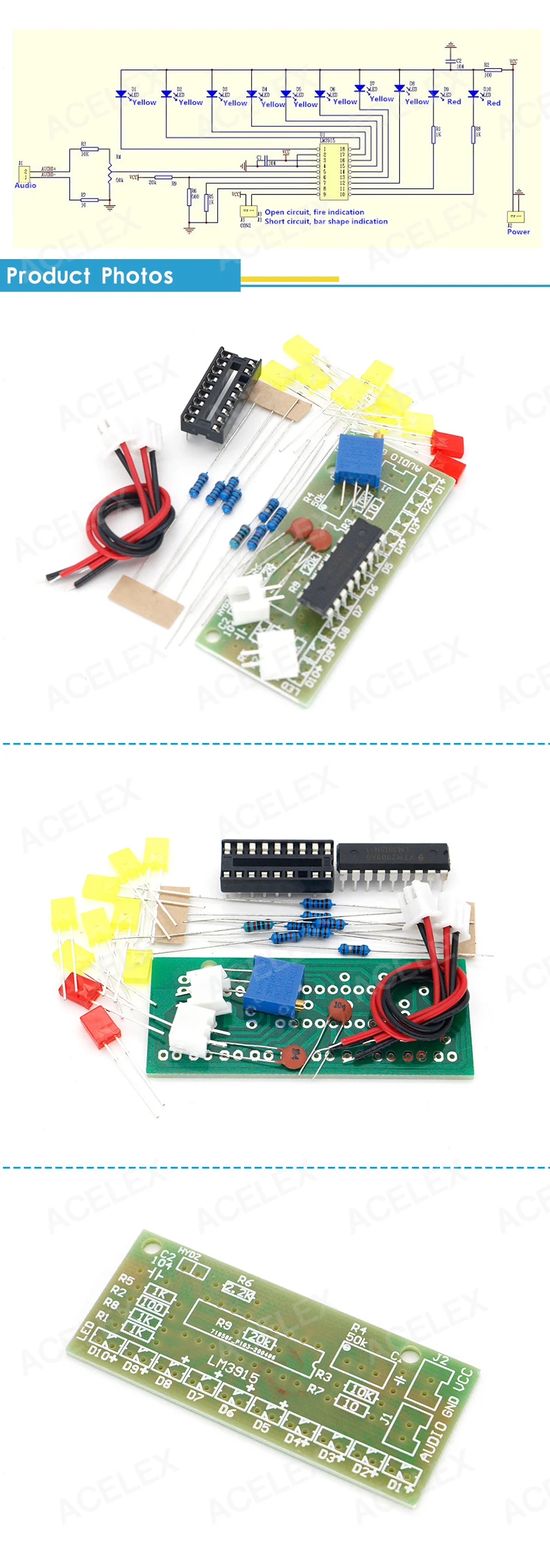 Dj Intelligent Lighting LM3915 Audio Level Indicator DIY Kit - 10 LED ...