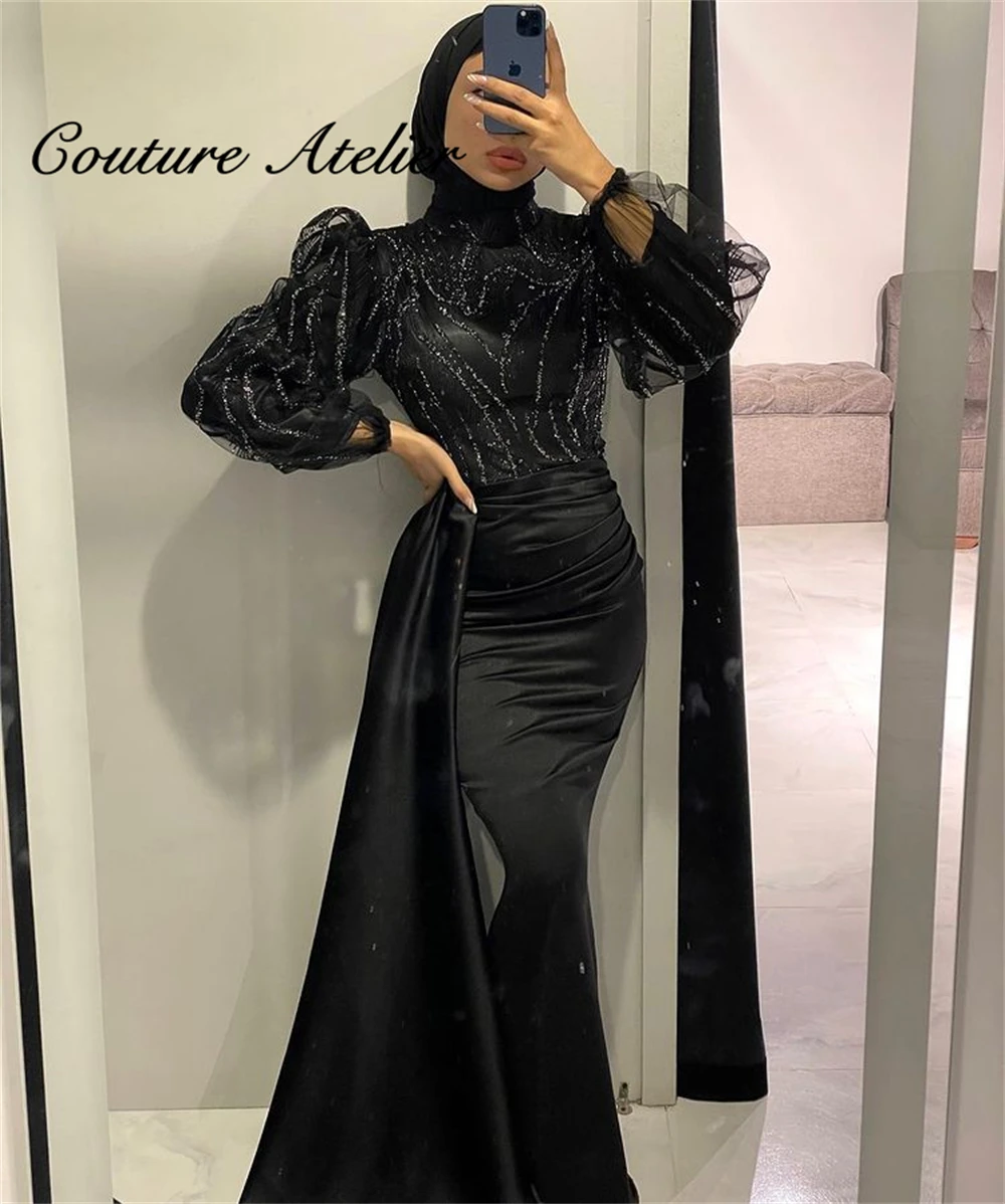 Dubai Black Muslim Evening Dress Long Sleeves Turkey Party Dresses ...