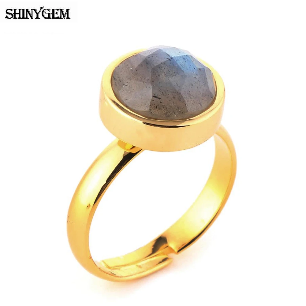 Shinygem 10mm Vintage Natural Round Faceted Grey Gem Stone Rings Gold ...