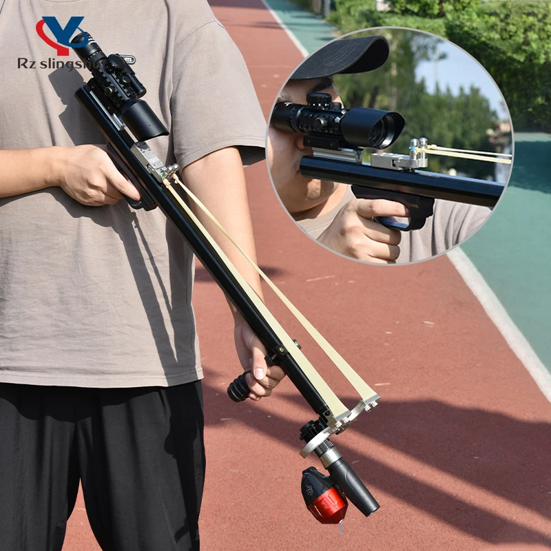Telescopic Straight Rod Scope laser Catapult Powerful pull Long range ...