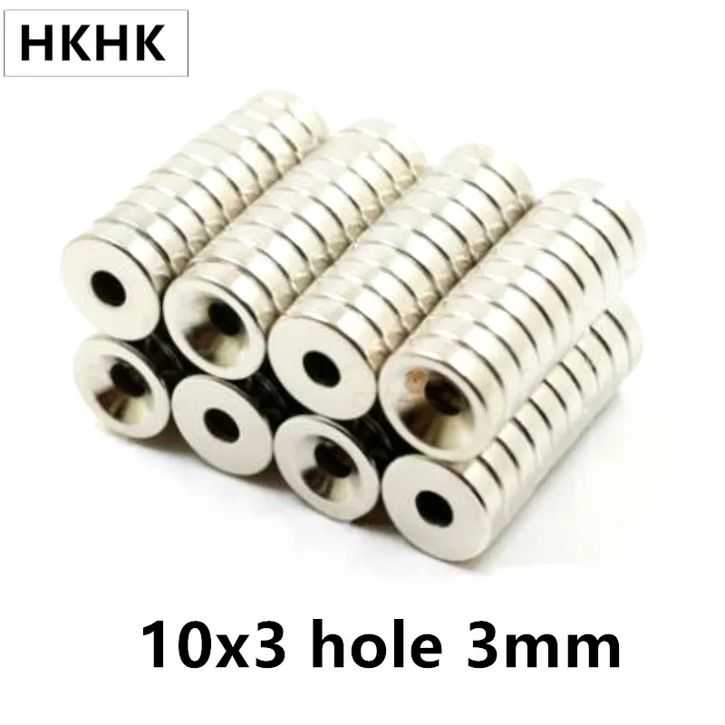 50-100PCS-LOT-Disc-magnet-10-3-Hole-3-N35-D-Countersunk-Permanent ...