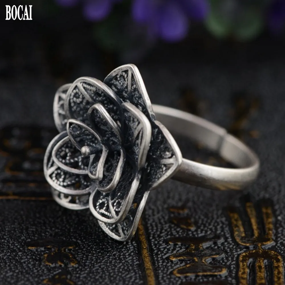 New-real-solid-S990-pure-silver-jewelry-matte-Thai-silver-craft-ring ...