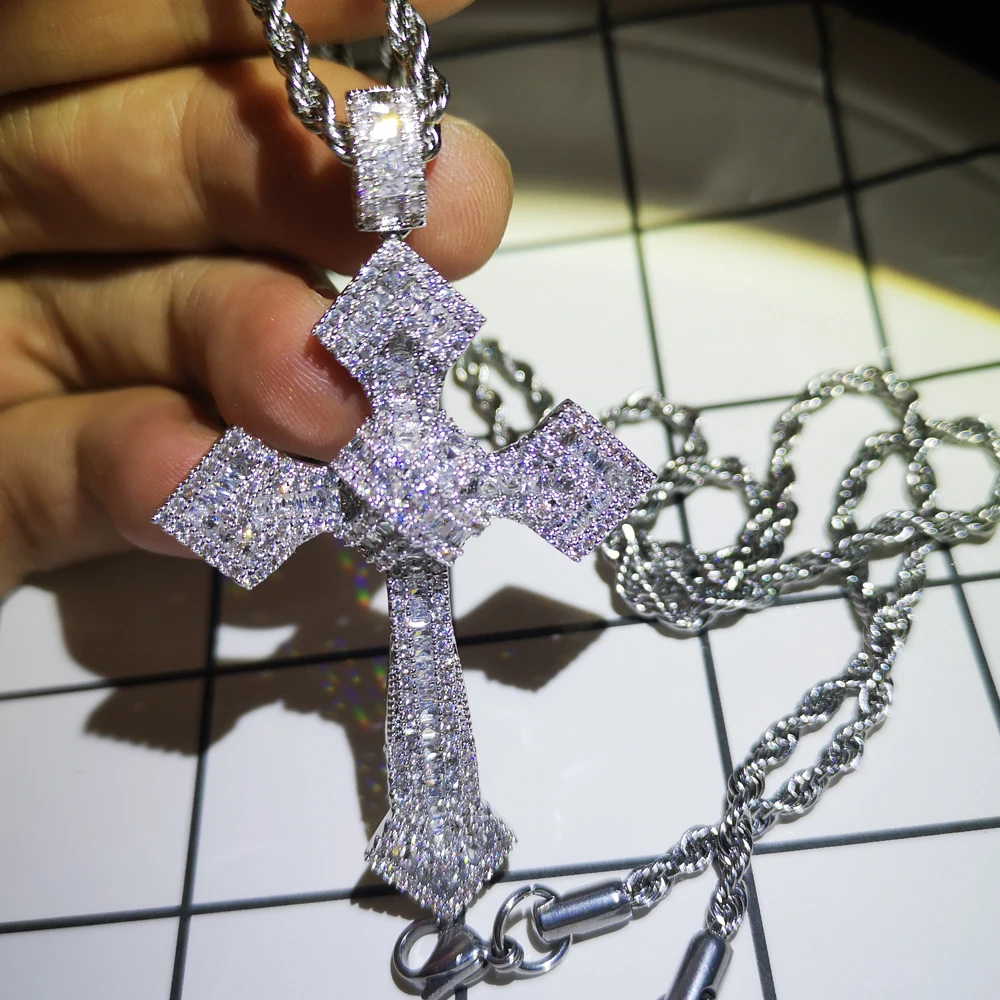 Fashion Classic Retro Large Cubic Zirconia Cross Necklace For Men High ...