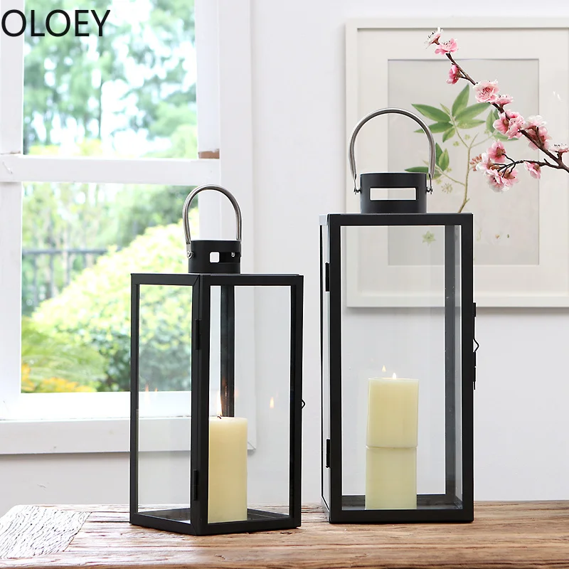 Iron Hanging Vintage Candle Holder Glass Black Simple Metal Candle ...