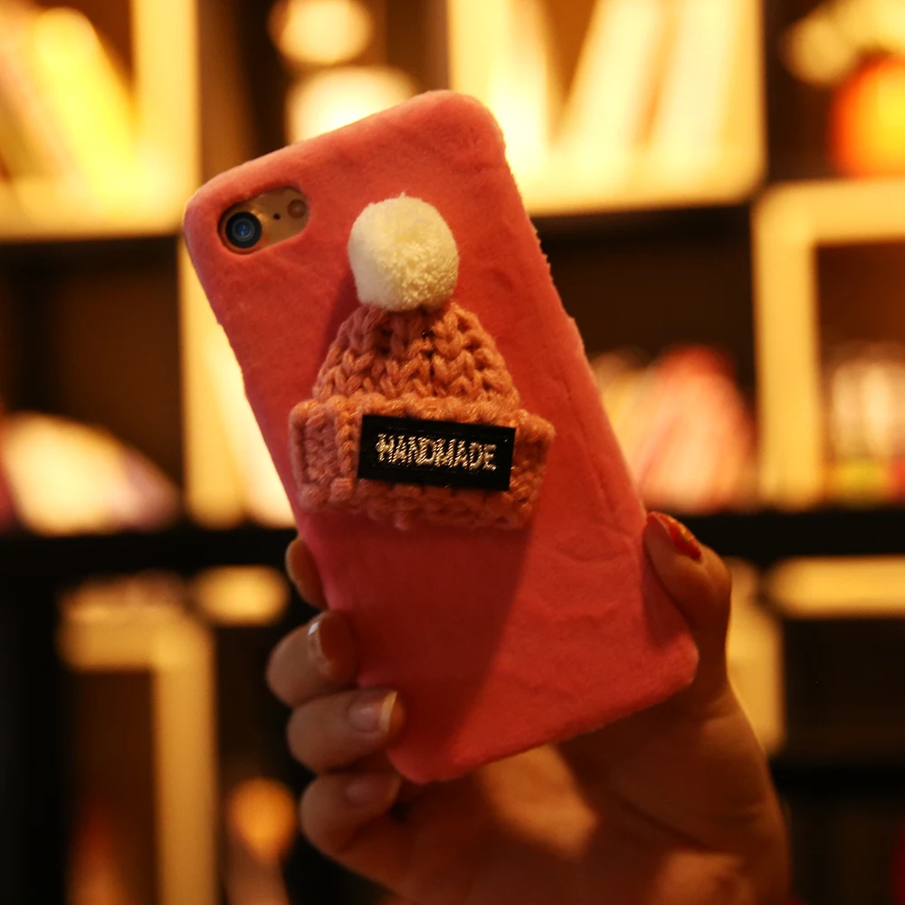 Caseier DIY Шапка С волосом чехол для iPhone X XS MAX XR зимние теплые ...