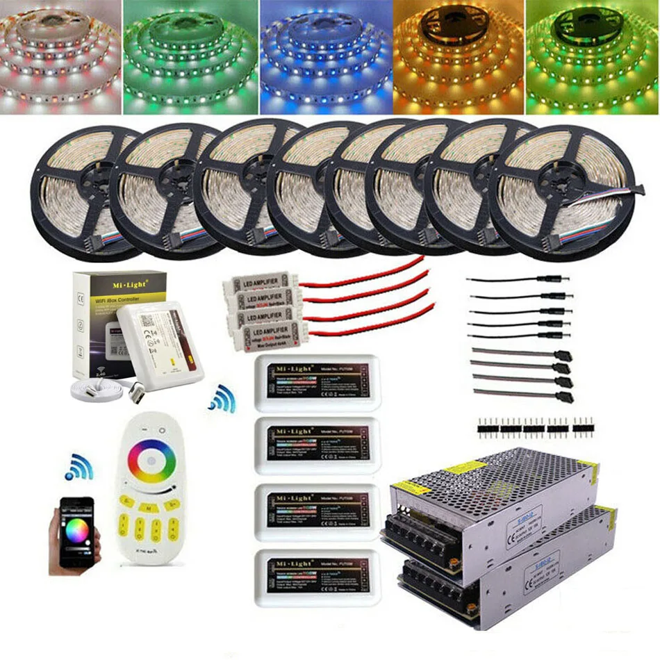 20M 25M 30M 40M 5050 RGB RGBW 60LED/M Led Strip + 4-Zone Mi Light RGB ...