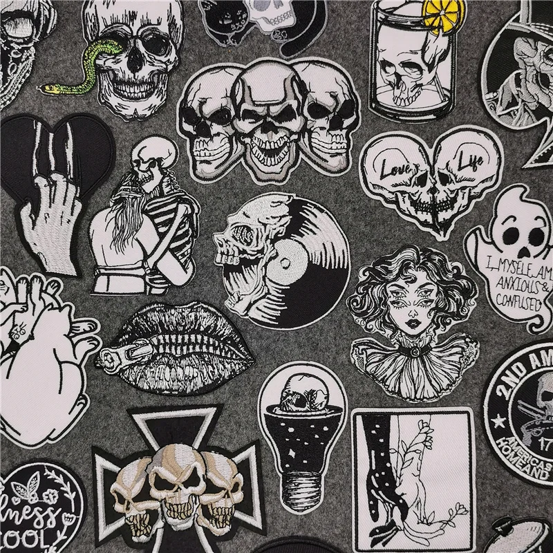 Black White Clothing Patch Hippie Punk Embroidered Patches on Clothes ...