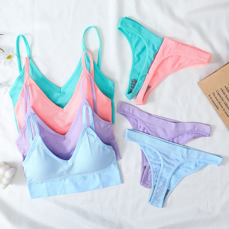 Women Bra And Panty Set U Back Bra Seamless Underwear Sport Bra Cropped ...