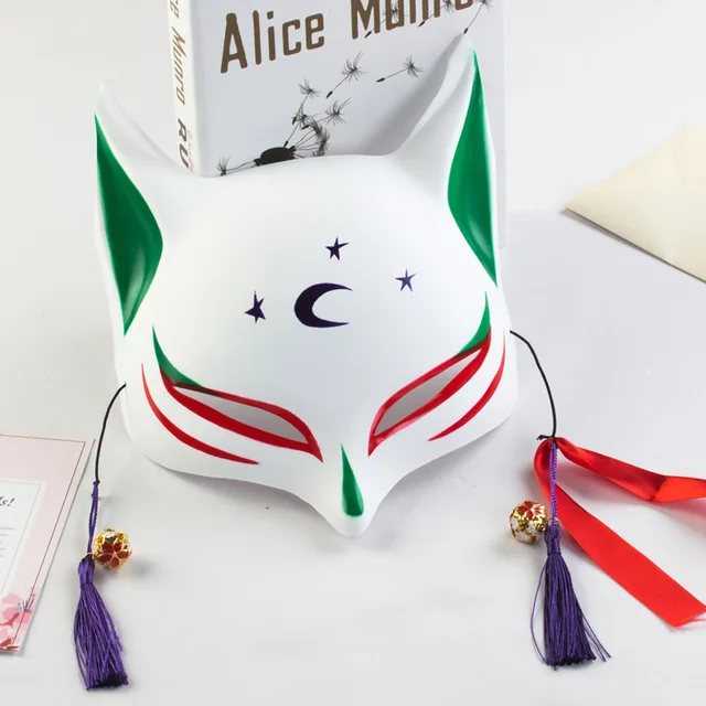 Anime Kabuki Kitsune Fox Half Face Rave Cosplay Mask - AllCosplay.com