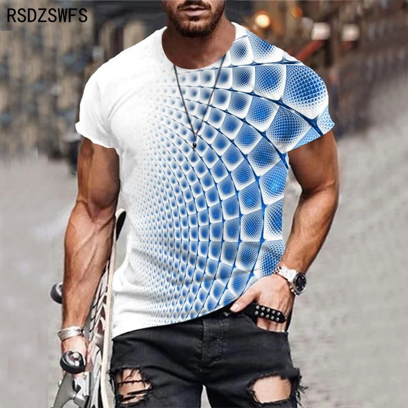 Verão 3D impressão Dimensional vortex Homens T Shirt Moda O pescoço ...