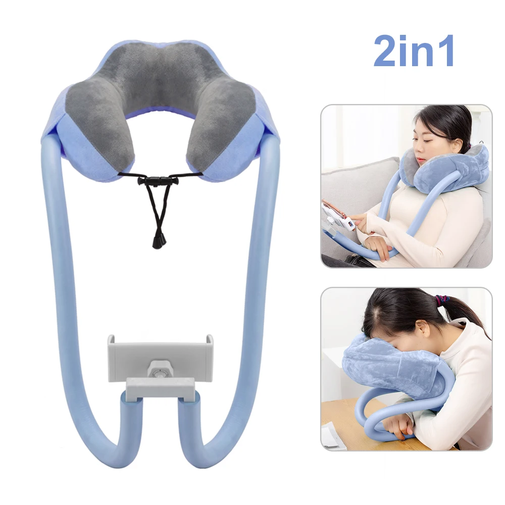 2-in-1-U-Shaped-Neck-Pillow-With-Gooseneck-Tablet-Phone-Holder-Memory ...