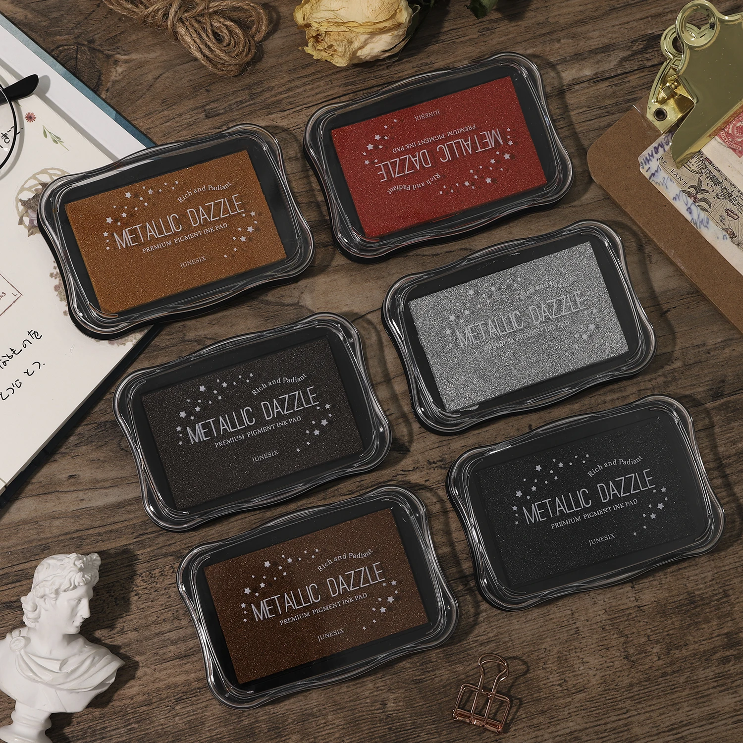 6pcs Md Metal Color Large Ink Pad Vintage Stamp Partner Hand Account ...