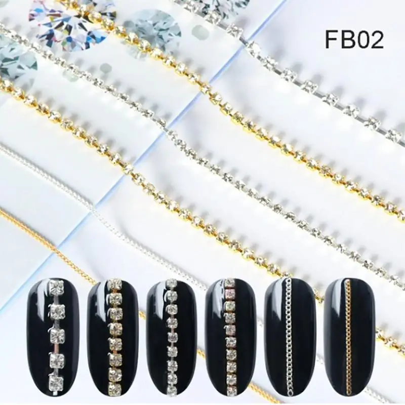 6Pcs 3D False Fake Nails Metal Chains Charms Press on Finger Manicure ...