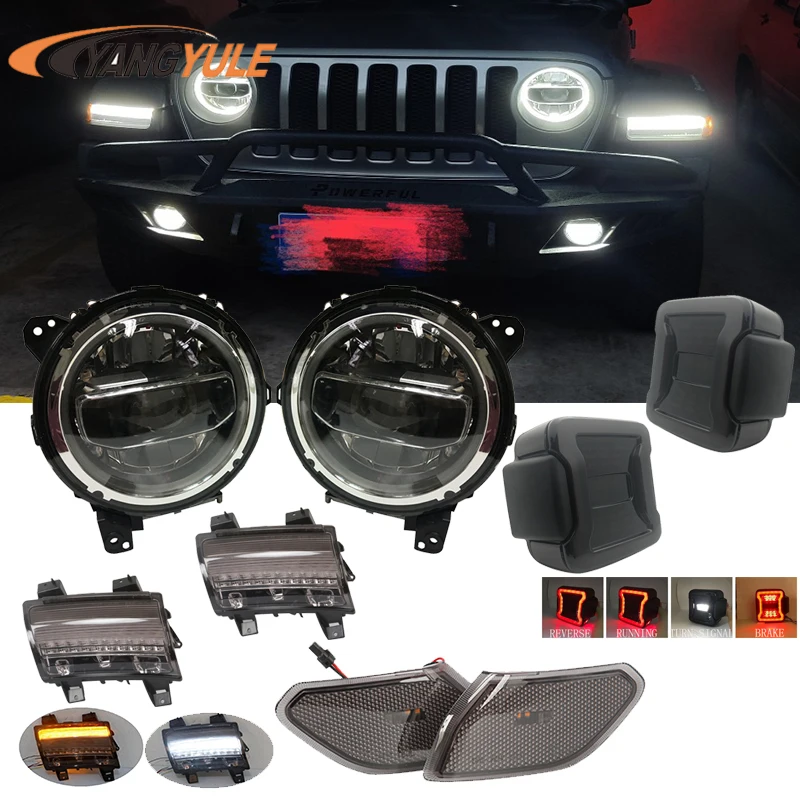 Faros delanteros de 9 pulgadas para Jeep Wrangler JL 2018 2019 + luz trasera LED, luz de marcha ...