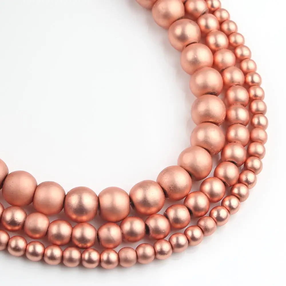 Matte Dull Rose Gold Plated Hematite Natural Stone Beads Loose Spacer ...