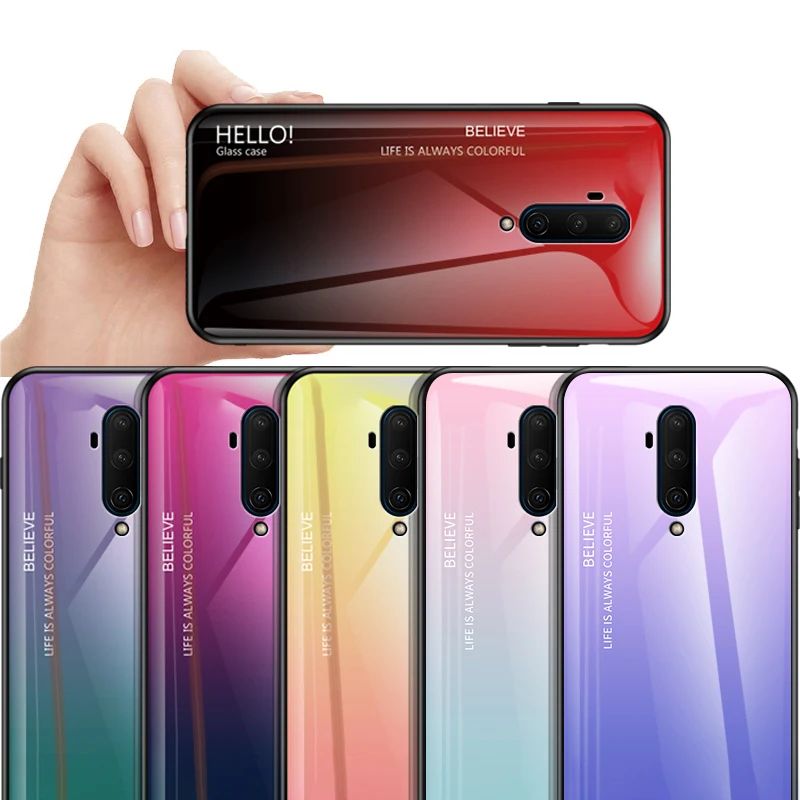 Haissky Gradient Tempered Glass Back Case For Oneplus 7 7t Pro 6 6t ...
