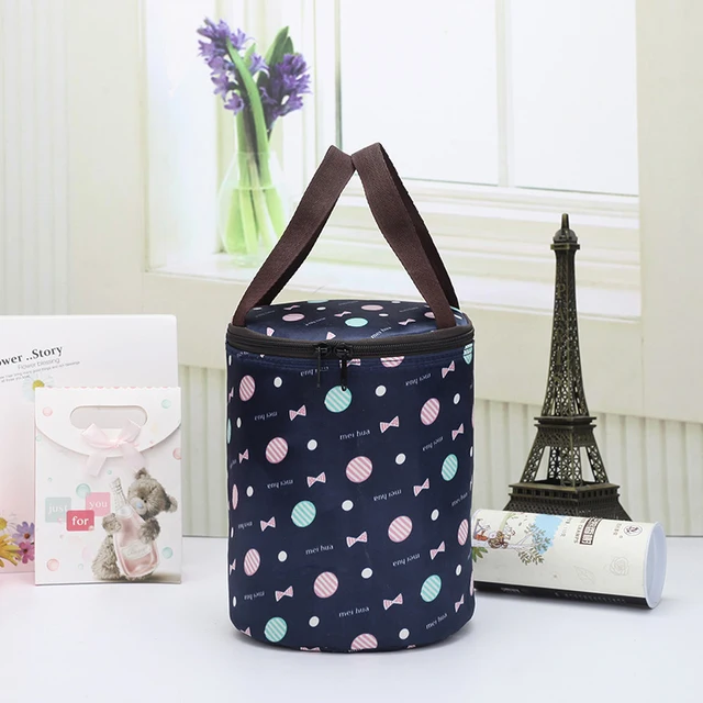 Cylindrical Lunch Bag Portable Thermal Insulated Lunch Box Tote Cooler ...