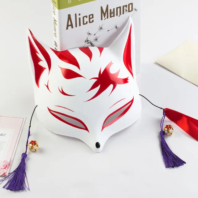 Anime Kabuki Kitsune Fox Half Face Rave Cosplay Mask - AllCosplay.com