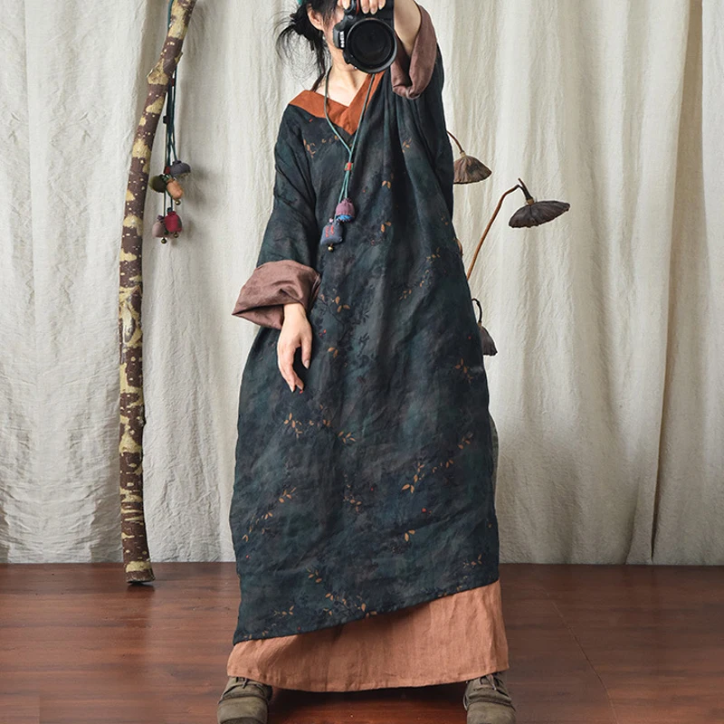 Johnature-Women-Vintage-Print-Floral-Dresses-V-Neck-Long-Sleeve-Fall ...