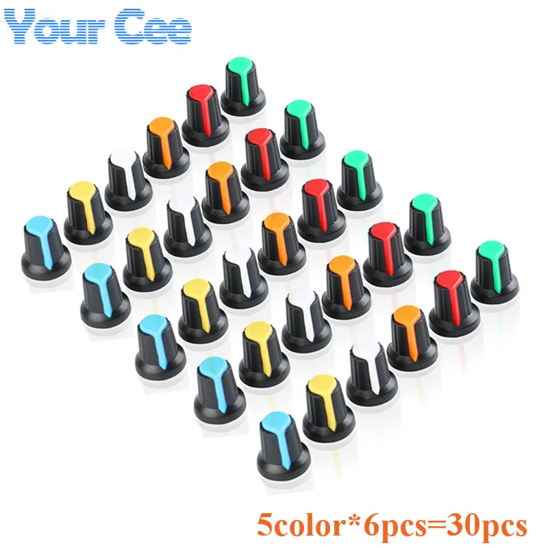 30PCS/lot WH148 Potentiometer Knob Kit Plastic Knobs Cap 6mm Shaft Hole ...