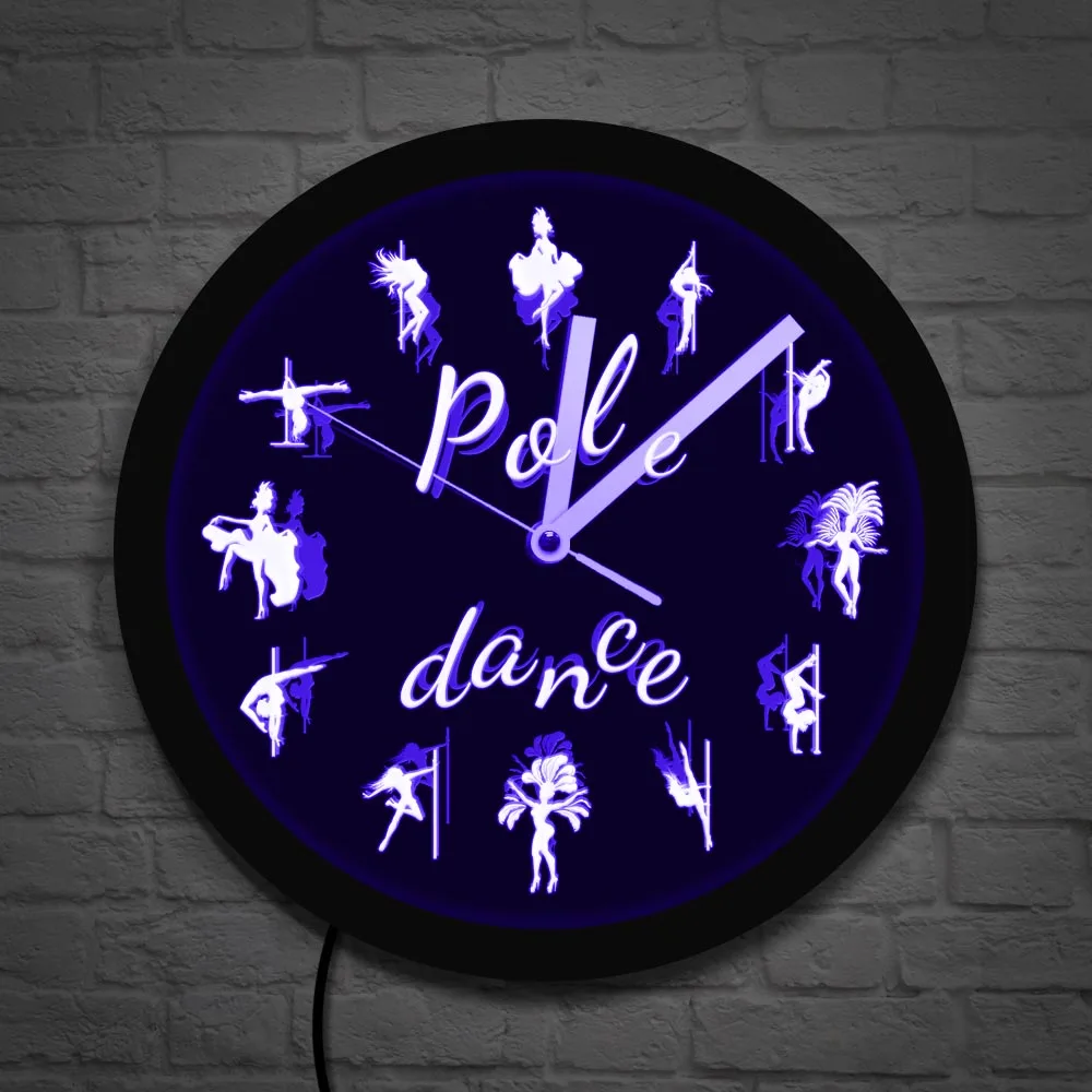 Pole Dance LED Lighting Wall Clock With Remote Control Color Changes ...
