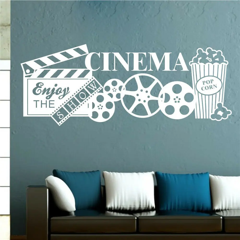Home Cinema Vinyl Wall Sticker Theater Popcorn Wall Decals Film Leisure ...