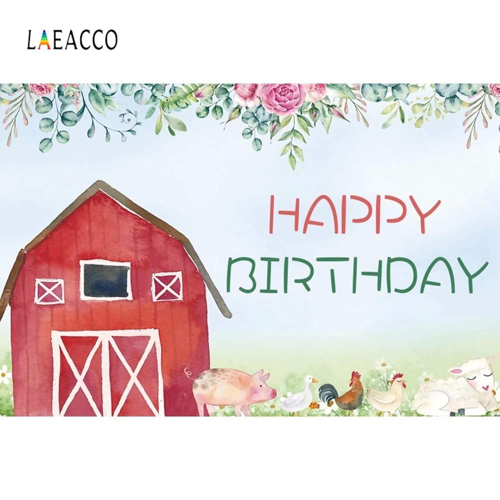 Laeacco Farm House Animals Flowers Leaves Birthday Photophone ...