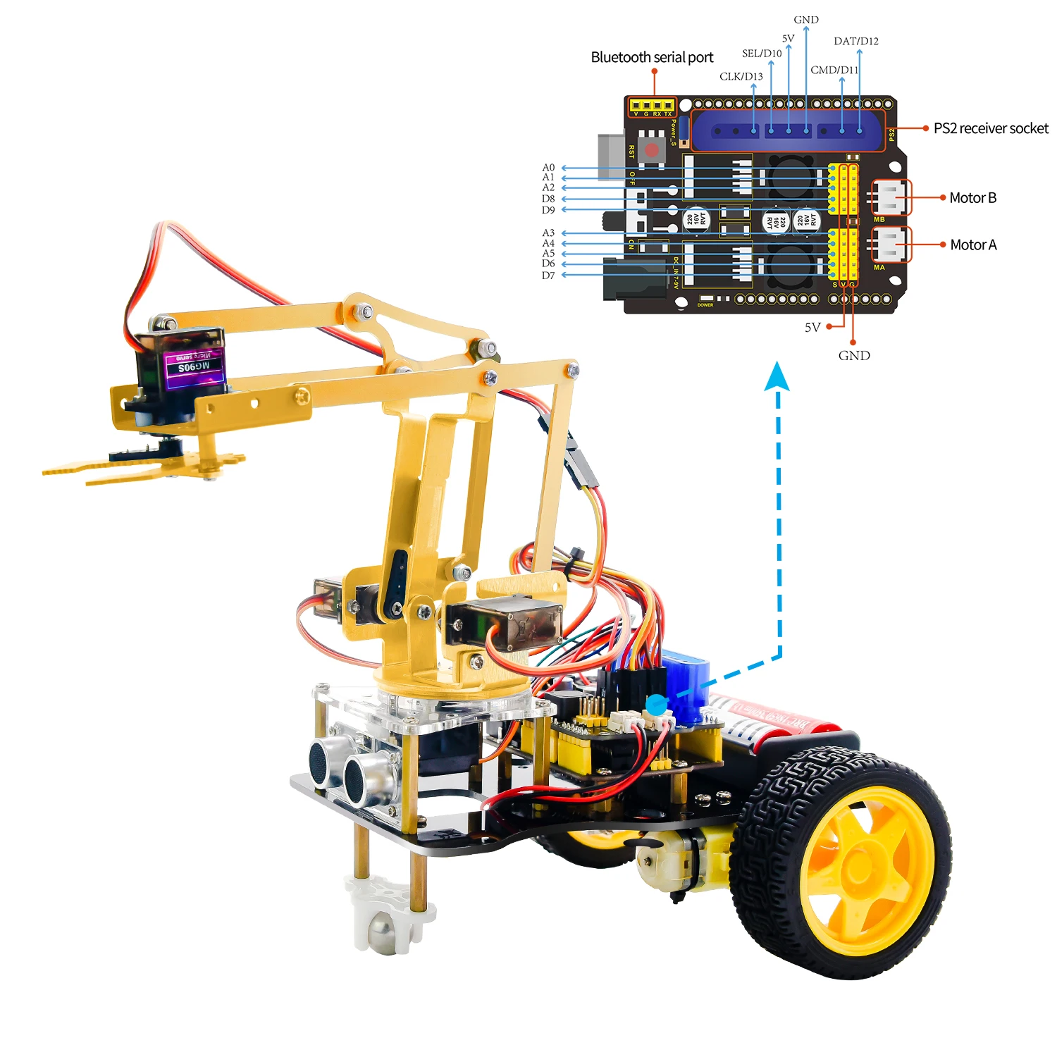 Mechanical Arm Robot Car Support Android &IOS For Arduino | LK-Tronics