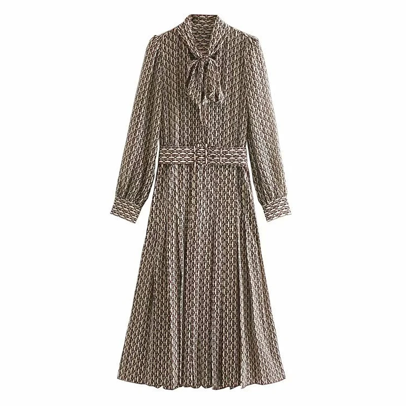 RR imprimé pli robes femmes mode décontracté Bow robe femmes élégant à ...