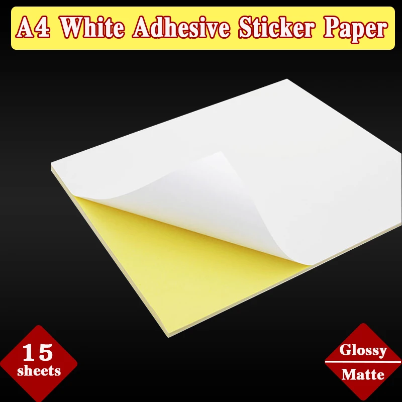 15 Sheets A4 White Self Adhesive Sticker Paper Label Glossy or Matte ...