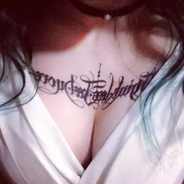 Chest Script Tattoos For Women