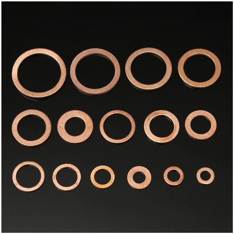 150 x Assorted Solid Copper Crush Washers Seal Flat Ring Fuel Hydraulic ...